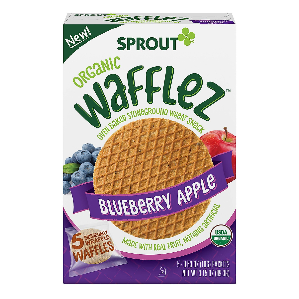 Sprout Organic Baby Food, Stage 4 Toddler Snacks, Blueberry Apple Wafflez, Single Serve Waffles 5 Count(Pack of 10)
