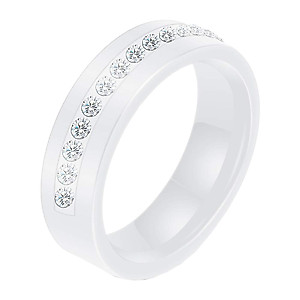 OAKKY Women's Ceramic 6MM High Polished Engagement Promise Wedding Band Micro CZ Ring White Size 9