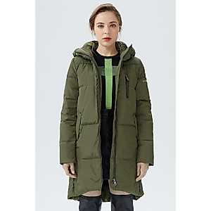 Orolay Women's Stylish Down Hooded Jacket with Two-Way Zipper Winter Down Coat Puffer Jacket Army Green L