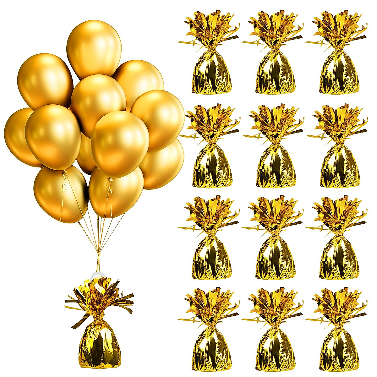 BOROSO 12PCS Balloon Weight Metallic Heavy Solid Balloon Pendant Pack Holder For Table Centerpieces Birthday Wedding Chrismas Party Decoration (Metallic Gold)