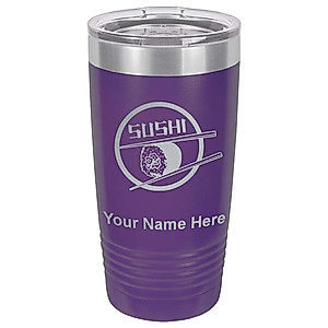 LaserGram 20oz Vacuum Insulated Tumbler Mug, Sushi, Personalized Engraving Included (Dark Purple)