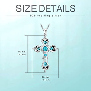 BETHZA Turquoise Cross Necklace for Women 925 Sterling Silver Genuine Turquoise Gothic Cross Pendant Western Boho for Christmas Birthday