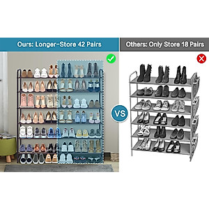KIMBORA 6 Tier Long Shoe Rack for Closet, Wide Closet Shoe Organizer Storage Sturdy Sneaker Shelf for Floor, Bedroom 42 Pairs (Bronze)