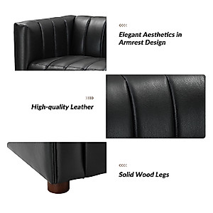 HULALA HOME 83" Genuine Leather Sofa, Sofa Leather for Living Room, 3 Seater Sofa Couch Top Layer Leather Large Sofa Furniture with Channel Tufted Seat Back & Square Arms (Camel)