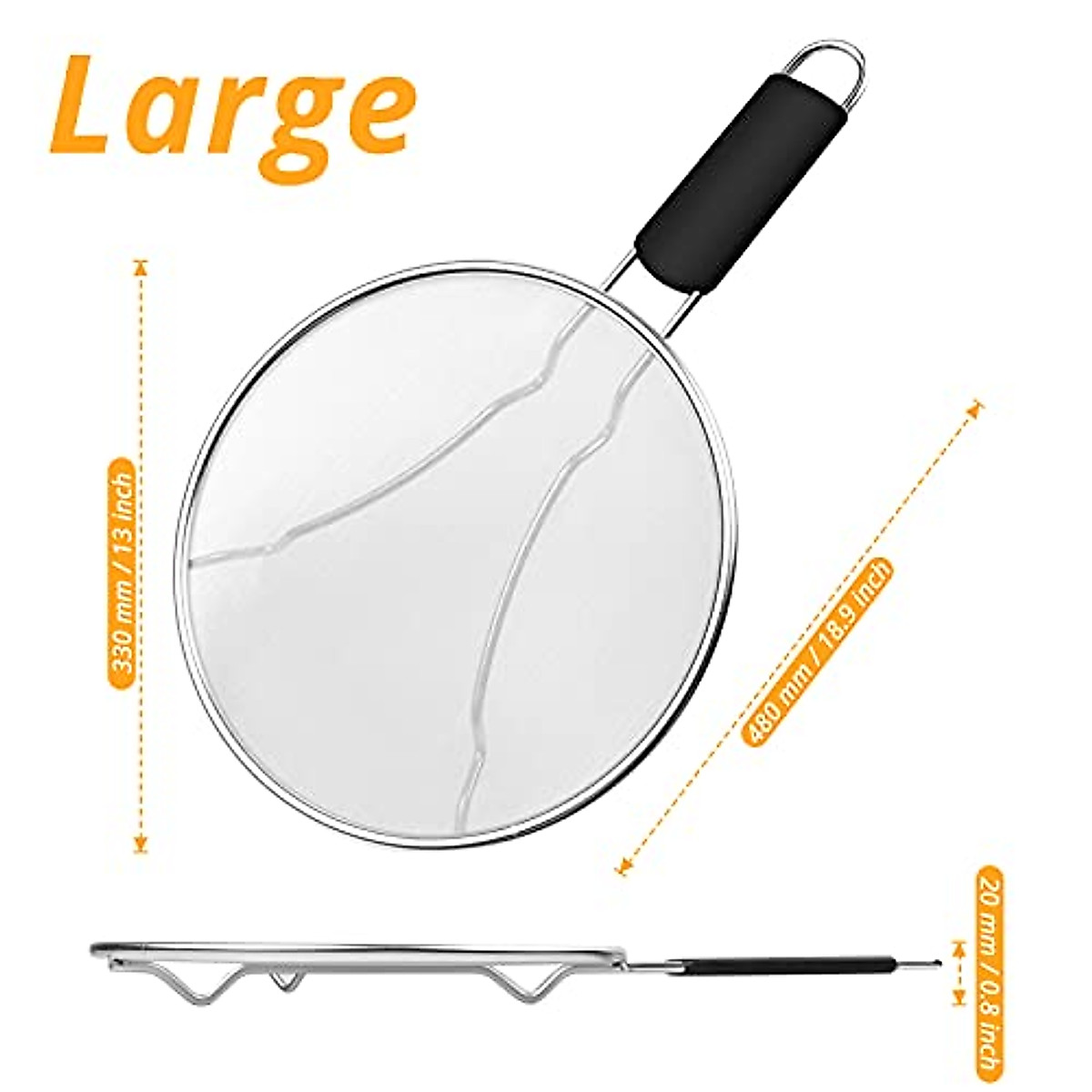 KUFUNG Splatter Screen for Frying Pan - Stops Almost 100% of Hot Oil Splash - Large 13" Stainless Steel Grease Guard Shield and Catcher (13 Inch, Black)