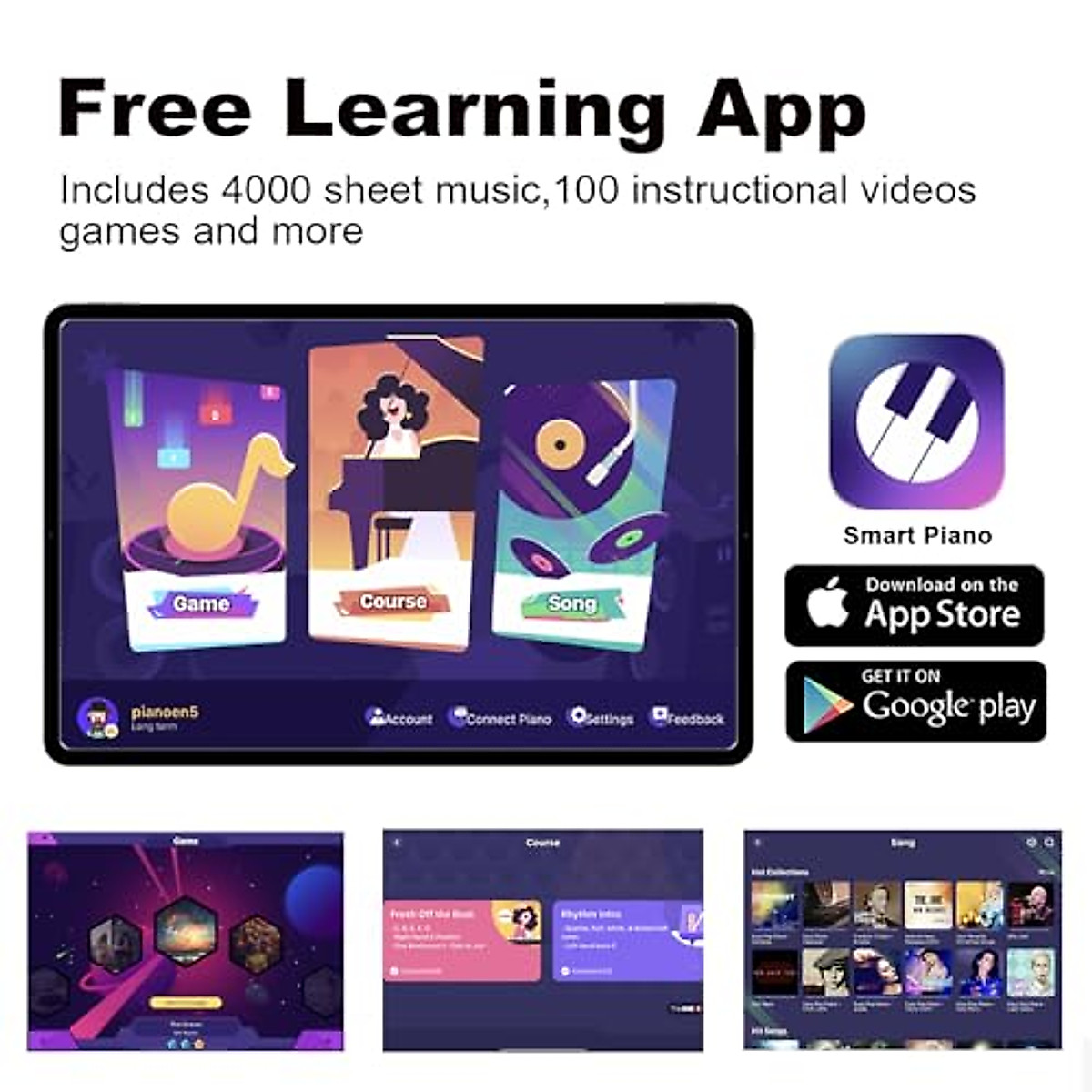 The ONE Lighted-up Digital Piano, Smart Teaching Piano Keyboard with 88 Hammer Action Keys for Beginner/Adult, Full Size Weighted Keyboard with 3 Pedals/Free APP/Bluetooth/MIDI/Headphone Output