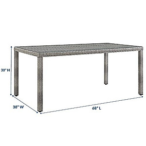 Modway Aura Wicker Rattan Glass Outdoor Patio 68" Rectangular Dining Table in Gray