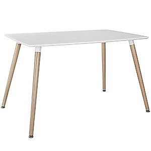 Modway Field 47" Mid-Century Modern Rectangle Kitchen and Dining Room Table in White