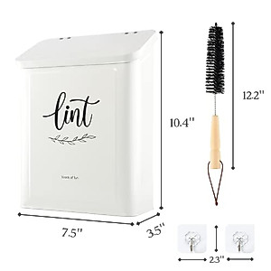 Perfnique Magnetic Lint Bin for Laundry Room with Lint Brush, Wall Mounted Lint Holder Trash can with lid for Dryer, Modern Farmhouse Rustic Metal Laundry Room Storage Organization and Decor(White)