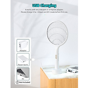 YISSVIC Electric Fly Swatter 4000V Bug Zapper Racket Dual Modes Mosquito Killer with Purple Mosquito Light Rechargeable for Indoor and Outdoor Home Office Backyard Patio Camping (1 Pack)