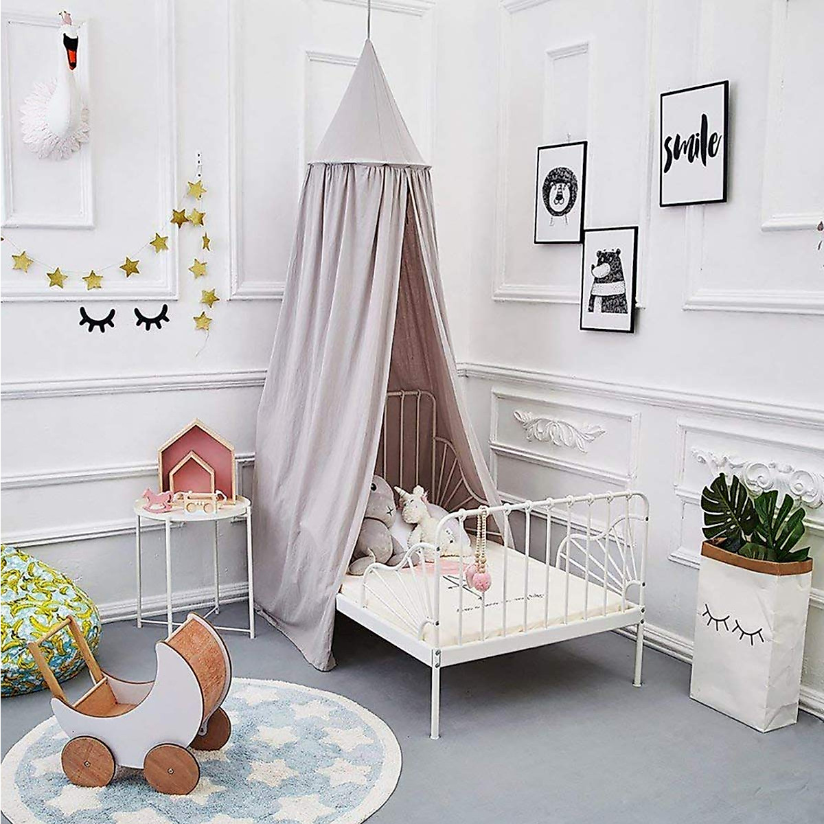 Edith qi Kids Baby Bed Canopy, Girls Boys Bedding Round Dome Children Princess Castle Play Tent Cotton Net, Indoor Outdoor Castle Hanging House Decoration Nursery Reading Nook Cotton Canvas