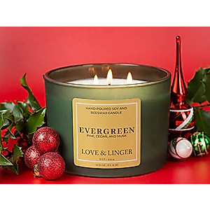 Evergreen Candle | Pine Candle | Luxury Soy & Beeswax Scented Candles for Home | 16 oz. Large Jar Candles | Christmas Candles | Winter Candle | Organic Gifts for Her