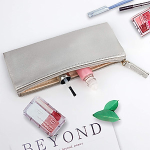 SumDirect PU Leather Cosmetic Pencil Bags - Small Soft Makeup Pouch with Zipper, Pencil Pouch Case Simple Comestic Organizer