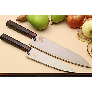 Yoshihiro 46 Layers Hammered Damascus Gyuto Chef Knife and Petty Utility Knife SET (Gyuto 8.25'' (210mm) & Petty 6'' (150mm), Rosewood Handle)