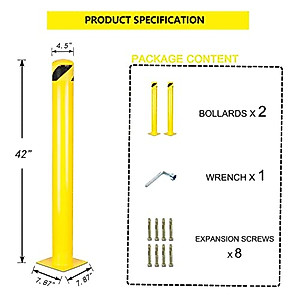 BOOROH Steel Bollards 2 Pack, Safety Bollard 42" x 4.5", Bollard Post with Reflective Tape for Traffic Control, Driveway Barrier, Parking Pole