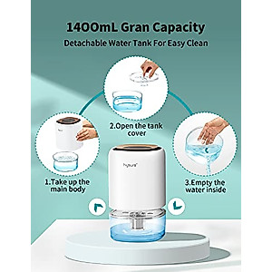 Hysure Small Dehumidifier for 2200 Cubic Feet(220 sq ft), Quiet Portable Deshumidificador for Home RV Bedroom Bathroom Basement Garage Wardrobe, 1400ml(49oz) Water Tank with Safe Auto Shut Off -White