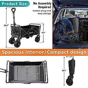 SaSupfe XXL Foldable Wagon Cart with Brake Collapsible Heavy-Duty Alloy Steel Frame, 330+ lbs Capacity, All-Terrain Wheels for Sports,Fishing,Outdoor Camping and Shopping(White)