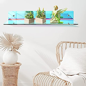 Rainbow Iridescent Acrylic Shelves Floating Wall Ledge Bookshelf Wall Mounted Shelf Display Organizer for Kids Room Bathroom Bedroom Living Room Nursery Office Kitchen (4 Pieces)