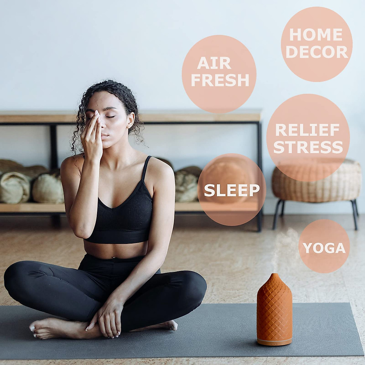 ZEIGGA LAB Essential Oil Diffuser for Home, Ceramic Aromatherapy Diffuser for Essential Oils, 120ml Oil Diffuser with Waterless Auto-Off and 7 LED Lights for Large Room Yoga Spa (Terracotta)