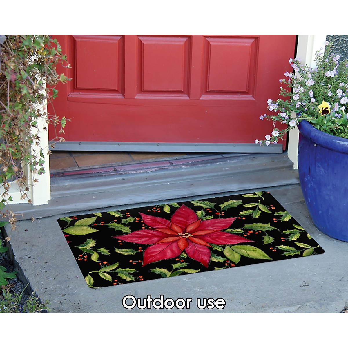 Toland Home Garden 800116 Poinsettia Winter Door Mat 18x30 Inch Christmas Outdoor Doormat for Entryway Indoor Entrance