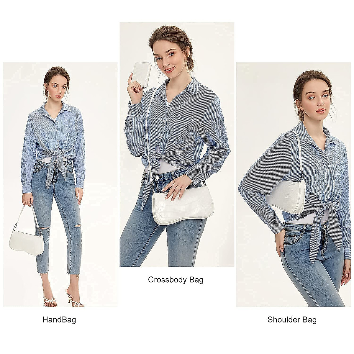 White Purse for Women 3pcs Set Small Shoulder Bag Mini Clutch Purses 90s Y2k Handbags