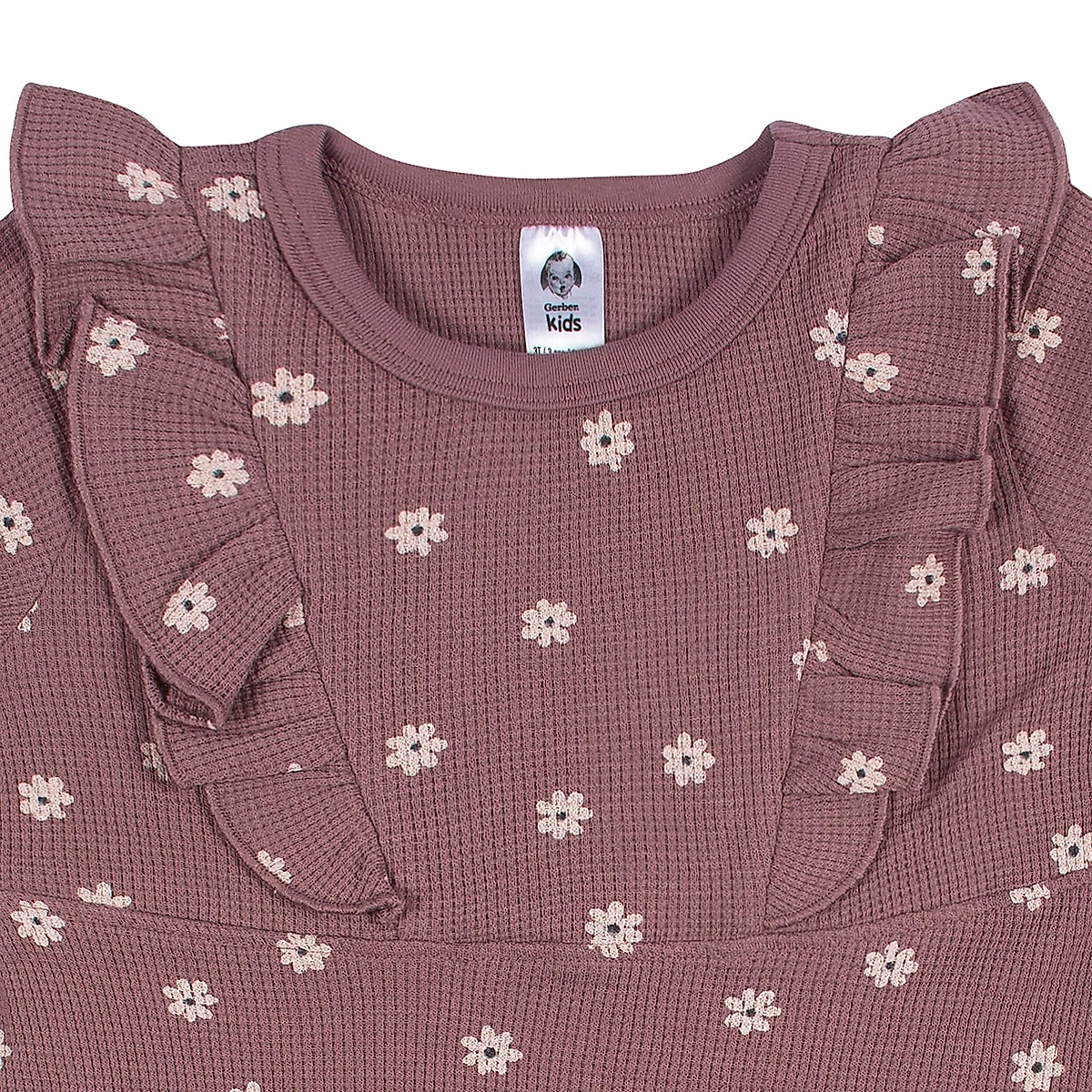 Gerber Baby Girls' Toddler Long Sleeve Dress with Ruffle Detail, Pink Daisies, 12 Months