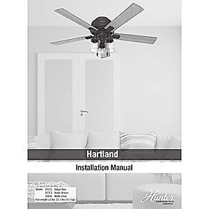 Hunter Hartland Low Profile Indoor Ceiling Fan with LED Lights and Pull Chain, 52", Noble Bronze