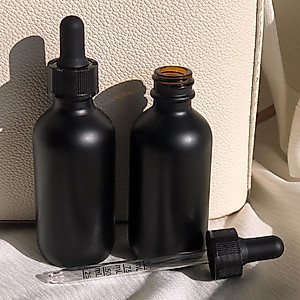 seafulee 60ml Black Coated Glass Bottle with Glass Eye Dropper, 2 oz Capacity,UV Safe Bottles for Essential Oils and Aromatherapy (Pack of 12)