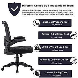 Furniliving Ergonomic Mesh Office Chair, Home Office Chair Mid Back Task Chair with Lumbar Support, Tilt Function, Office Chairs Swivel Computer Desk Chair with Flip-Up Arms, Black (MidBack)