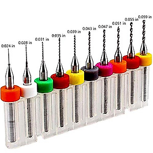 KEWAYO 10 Pcs 0.6mm to 1.5mm Tungsten Carbide Macro Drill Bits Set, PCB Drill Bit Set, Mini Drill Bit 1/8 Inches Shank for Print Circuit Board, Amber, Beeswax, Rough Stone, Dremel, Jewelry
