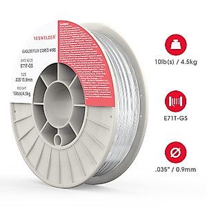 YESWELDER Flux Core Mig Wire, Mild Steel E71TGS .035-Diameter, 10-Pound Strong ABS Plastic Spool Welding Wire