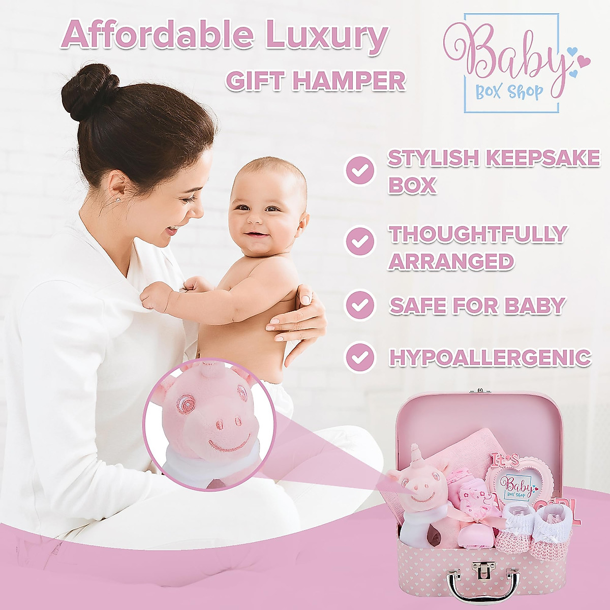 Baby Box Shop New Baby Girl Gifts - Includes 7 Newborn Girl Essentials for Newborn Baby Girl, Ideal Baby Shower Gifts for Girls Newborn and Christenings - Baby Girl Newborn Essentials Gift Basket