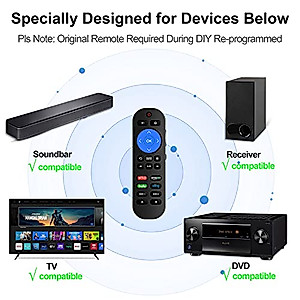 Universal Remote with Volume for Roku Player,Roku Box,Roku 1 2 3 4,Roku Ultra Roku Express/+,Roku Premiere/+ Roku TV Remote Control with 9 Learning Keys for Soundbar Receiver【Not for Roku Stick】