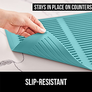 Gorilla Grip Cutting Board Set of 3 and Silicone Dish Drying Mat, Both in Turquoise Color, Cutting Boards are Reversible, Slip Resistant Drying Mat is Size 16x12, 2 Item Bundle