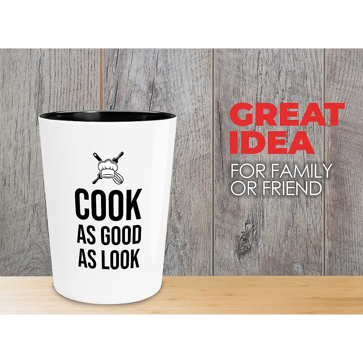 Flairy Land Chef Shot Glass 1.5oz - Cook as good as look - Food Lovers Foodies Dough Baking Funny Bread Cookie Cupcake Bakery Kitchen Mom Chef Dad