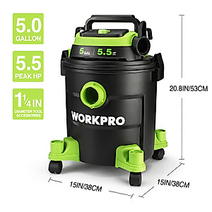 WORKPRO 5 Gallon Wet/Dry Shop Vacuum, 5.5 Peak HP Shop Vac Cleaner with HEPA Filter, Hose and Accessories for Home/Jobsite