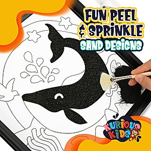 Sand Art Kit for Ages 3 to 10 - Everything Kids Need for Fun DIY Crafts - 16 Sand Peel&Sprinkle Pictures, 2 Sand Art Bottles, 8 Jars of Colored Sand, 2 Jars of Glitter, 1Tray, Funnel, Brush & Art Tool
