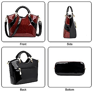 Womens Fashion Handbags Patent Leather Elegant Tote Crossbody Shoulder Bag Top Handle Bags (Red)