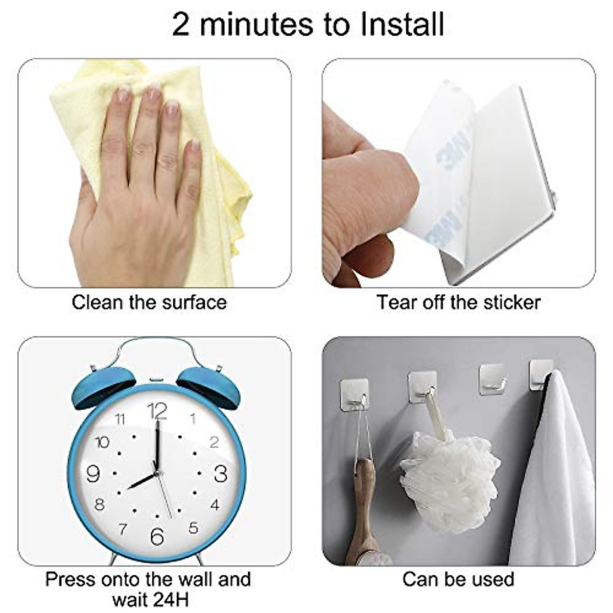 Tysun 6 Pack Self Adhesive Hooks Heavy Duty for Kitchen Bathroom Stick on Hooks for Hanging Towel Hangers Coat Hooks for Bathroom Door Adhesive