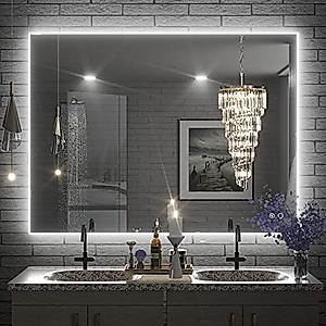 Keonjinn 40 x 32 Inch LED Bathroom Mirror with Lights Acrylic Backlit Vanity Mirror Anti-Fog Lighted Bathroom Mirror for Wall CRI90 High Definition Dimmable Large Makeup Mirror(Horizontal/Vertical)