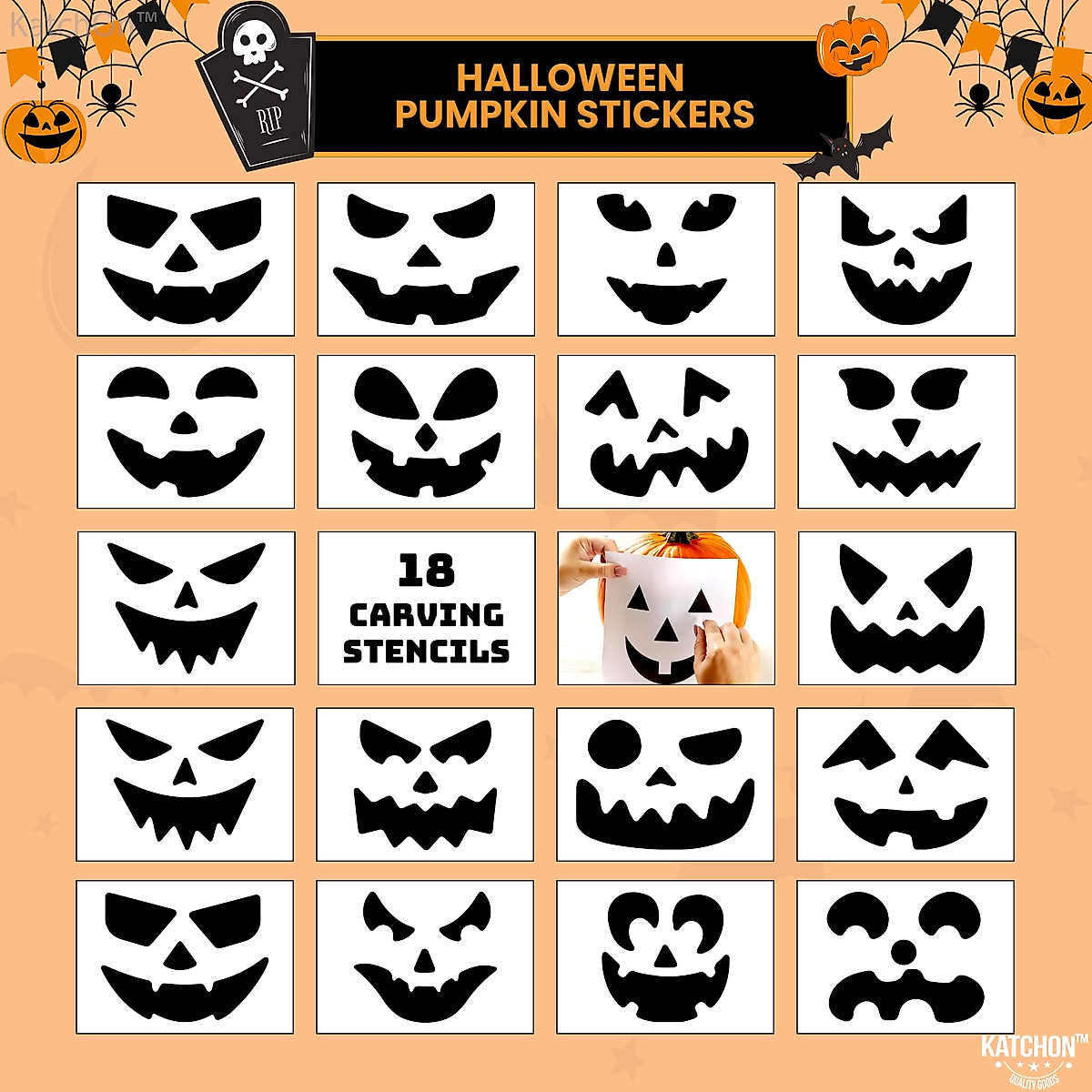KatchOn, Professional Pumpkin Carving Kits - Pack of 31 | Halloween Pumpkin Carving Tools, 13 Pcs Heavy Duty Stainless Steel | 18 Pcs Pumpkin Carving Stencils for Halloween Decorations Jack-O-Lanterns
