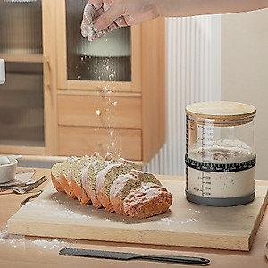 Sourdough Starter Jar,50oz Wide-Mouth with Non-slip silicone rubber Bottom Sourdough Starter Kit,Date Marked Feeding Band, Thermometer, Cloth Cover & Bamboo Lid, Reusable Sourdough Bread Baking