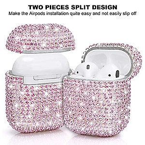 Luxurious Shining Rhinestone Diamante Apple AirPods Case, Bling Sparkle Protective Cover Carrying Mickey Ball Keychain for Airpods 2nd & 1st Gen,Shockproof Anti-Scratch Anti-dust (Pink)