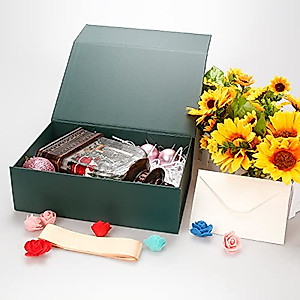 MONDEPAC Gift Box 11x7.5x3.5 Inches,Forest Green Gift Box with Magnetic Lid，Large Gift Box Contains Card, Ribbon, Shredded Paper Filler Gift Box for Valentine's Day Gift Packaging