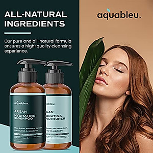 Aquableu Argan Shampoo and Conditioner Set – Ultra Moisturizing, Restorative and Strengthening – Great for Dry, Damaged & Curly Hair - Natural Argan & Jojoba Oil - Sulfate & Paraben Free – 16oz
