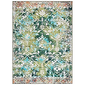 SAFAVIEH Riviera Collection Machine Washable Slip Resistant 8' x 10' Green/Light Blue RIV117Y Boho Floral Distressed Living Room Dining Bedroom Area Rug