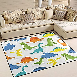 ALAZA Lovely Yellow Blue Animal Dinosaur Non Slip Area Rug 4' x 5' for Living Dinning Room Bedroom Kitchen Hallway Office Modern Home Decorative