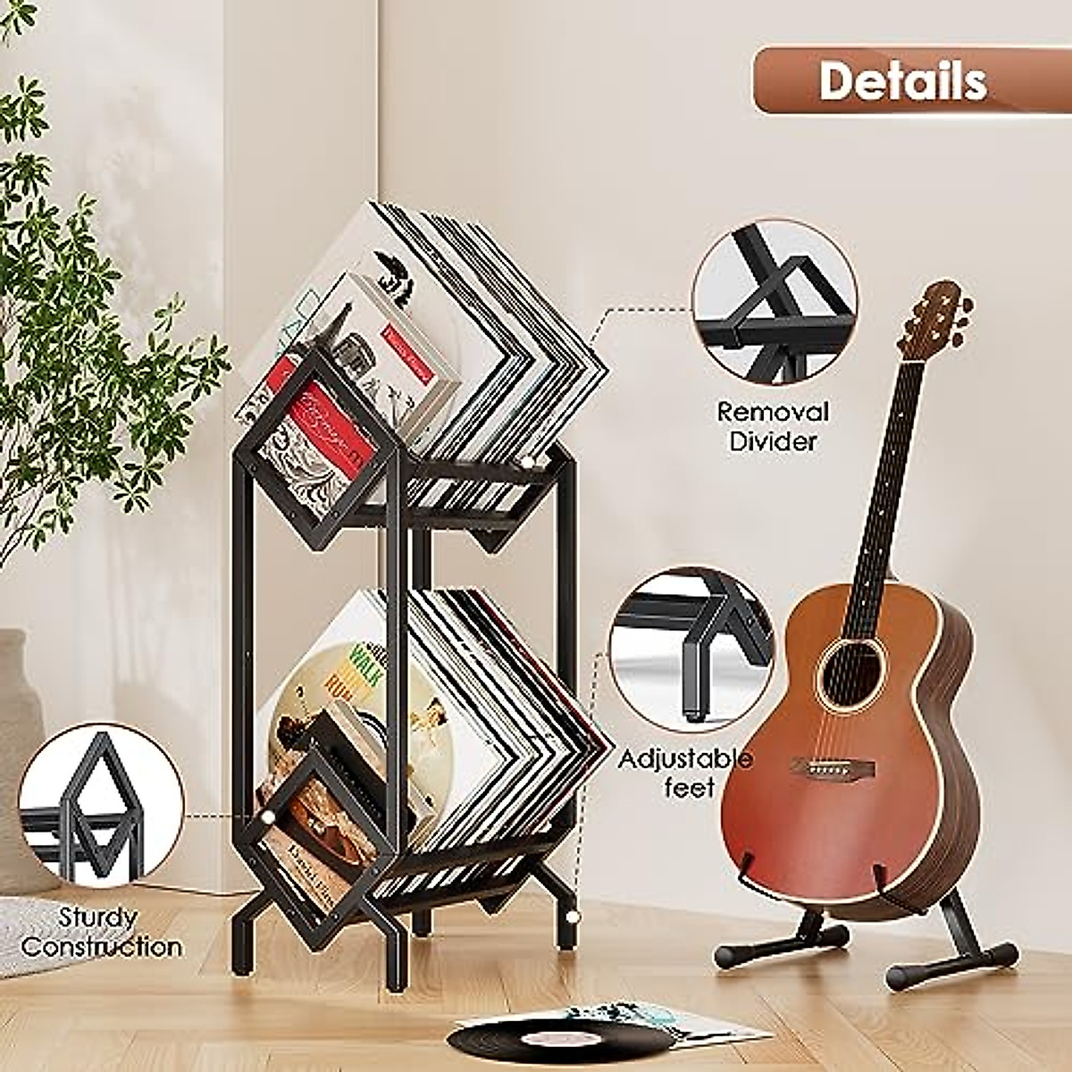 BOEASTER Vinyl Record Storage Rack, Record Holder 160-200 LP Storage Shelf Display Stand for Albums Books Magazines Files, Matte Black