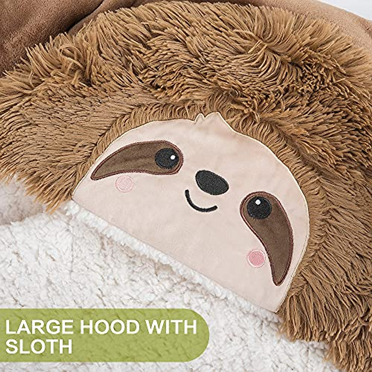 Sloth Wearable Hooded Blanket for Adults - Super Soft Warm Cozy Plush Flannel Fleece & Sherpa Hoodie Throw Cloak Wrap - Sloth Gifts for Women Adults and Kids (Brown)