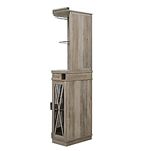 Home Source 73" Tall Corner Bar Unit Reclaimed Barnwood Wine Cabinet with Storage, Lower Mesh Doors, Upper Liquor Shelf galss holder, for Home Bar, Living Room, Kitchen, Mini Space, Reclaimed Barnwood